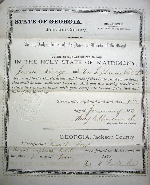 Jackson County Georgia Marriage Returns, 1875 - 1876 (Original Records ...